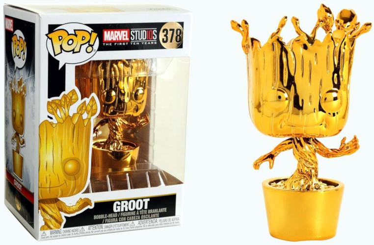 POP Marvel Studios The First Ten Years Groot Gold Chrome 378 Toys Funko Pop Figures Collector s Cache LLC